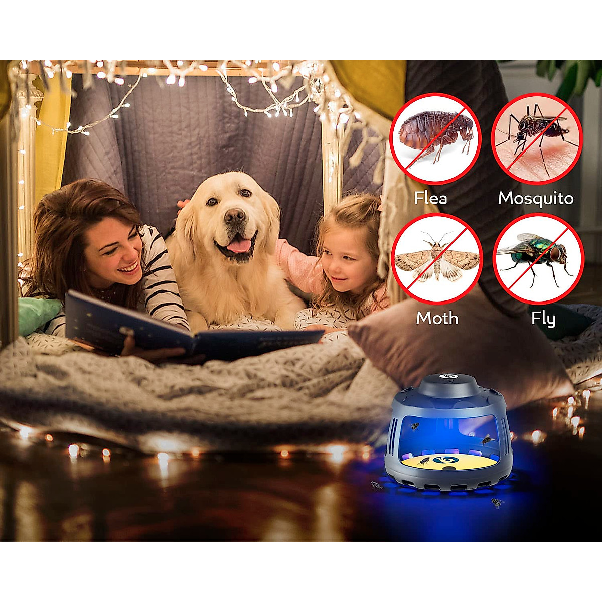 FROGURU Flea Trap with 20 Sticky Refill Discs - Easy to Use Indoor Flea Catcher Treatment with 4 LED Light Modes - Traps Insects Inside Your Home Like Fleas, Flies, Mosquitoes, Gnats, Moths, etc.