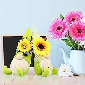 3 Pieces Sunflower Summer Gnomes Sunflower Garden Plush Doll Honey Bee Fall Decorations Scandinavian Tomte Swedish Sunflower Elf for Farmhouse Kitchen Decor, Rustic Buffalo Plaid Ladybug