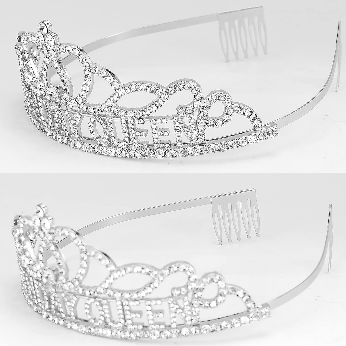CAVETEE Silver Birthday Crowns for Women Birthday Queen Sash and Tiara for Women Silver Birthday Party Decorations for Women Birthday Sash and Crown for Women