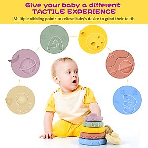 DASIGJID Stacking & Nesting Circle Toy, Soft Building Rings Stacker & Teethers, Squeeze Play with Early Educational Learning Stacking Tower, Best Gift for 6+ Months Boys & Girls