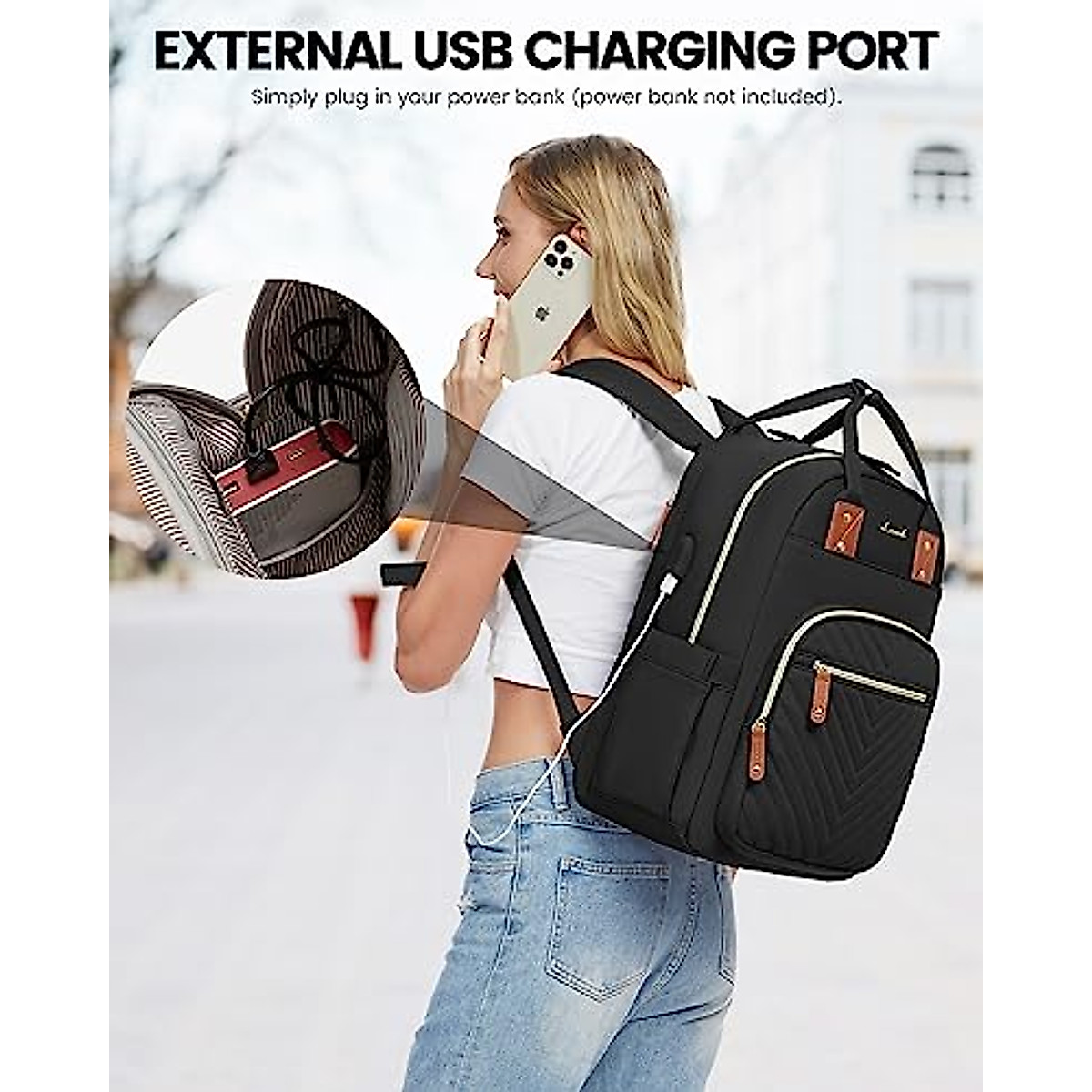 LOVEVOOK Laptop Backpack for Women Men, 15.6 Inch Computer Backpack Purse with USB Port, Fashion Anti-Theft Travel Backpacks, Waterproof Casual Daypack for Work Bag Back Pack, Black