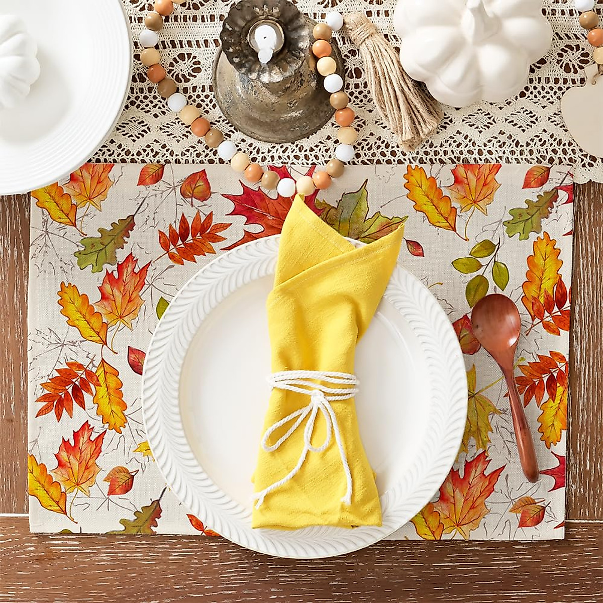 GEEORY Fall Placemats, 12x18 Inch Set of 4 Maple Leaves Hollow Out Table Decor for Kitchen Dining, Indoor & Outdoor Dinner Party (Orange) GP092-18