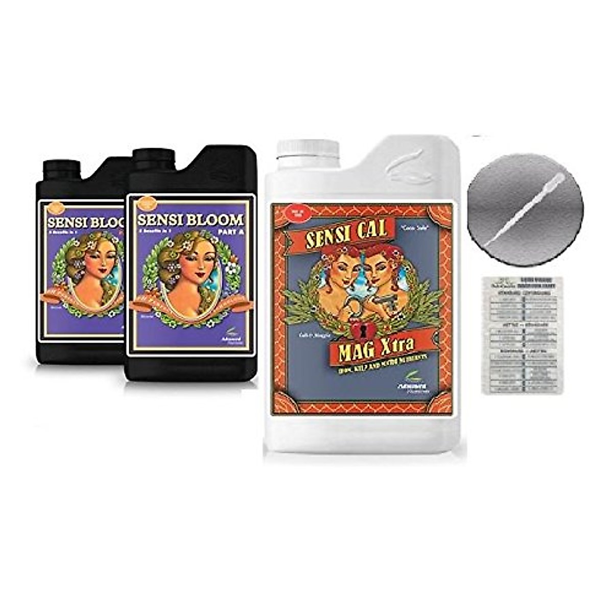 Advanced Nutrients Sensi Bloom A and B 4 Liter with Sensi Cal-Mag 4 Liter Bundle with Conversion Chart and 3mL Pipette