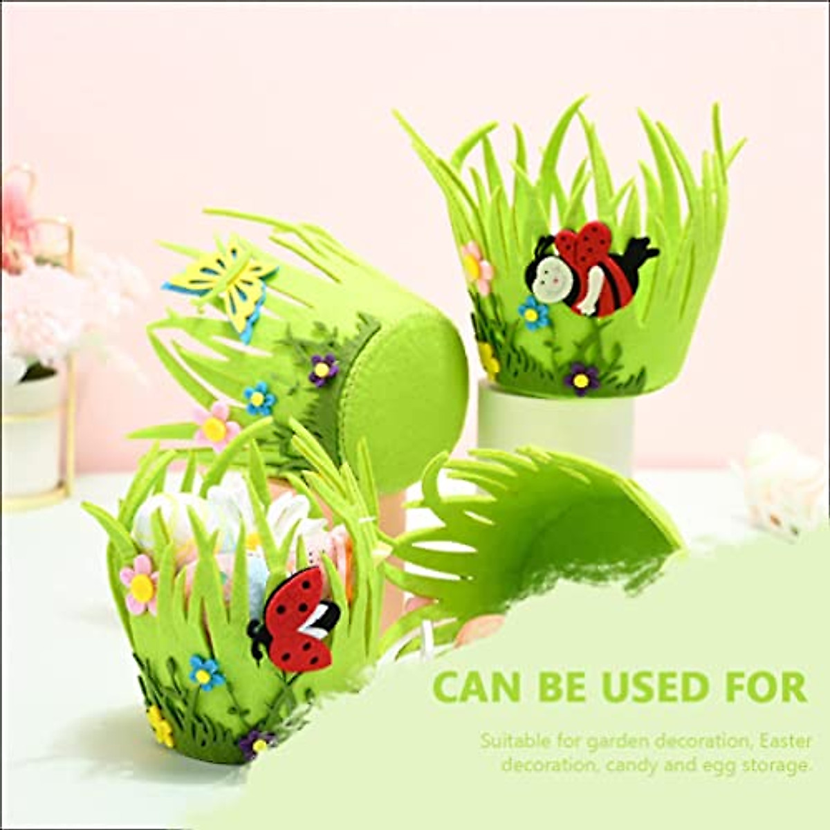 Non- Woven Felt Easter Egg Basket: Fabric Baskets 4Pcs Craft Felt Baskets for Easter Egg Hunts Party Decoration