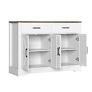 BOTLOG Farmhouse Buffet Cabinet with Storage, 47.2" Sideboard Storage Cabinet with Drawers Coffee Bar Cabinet for Kitchen, Dining Room, Hallway, White