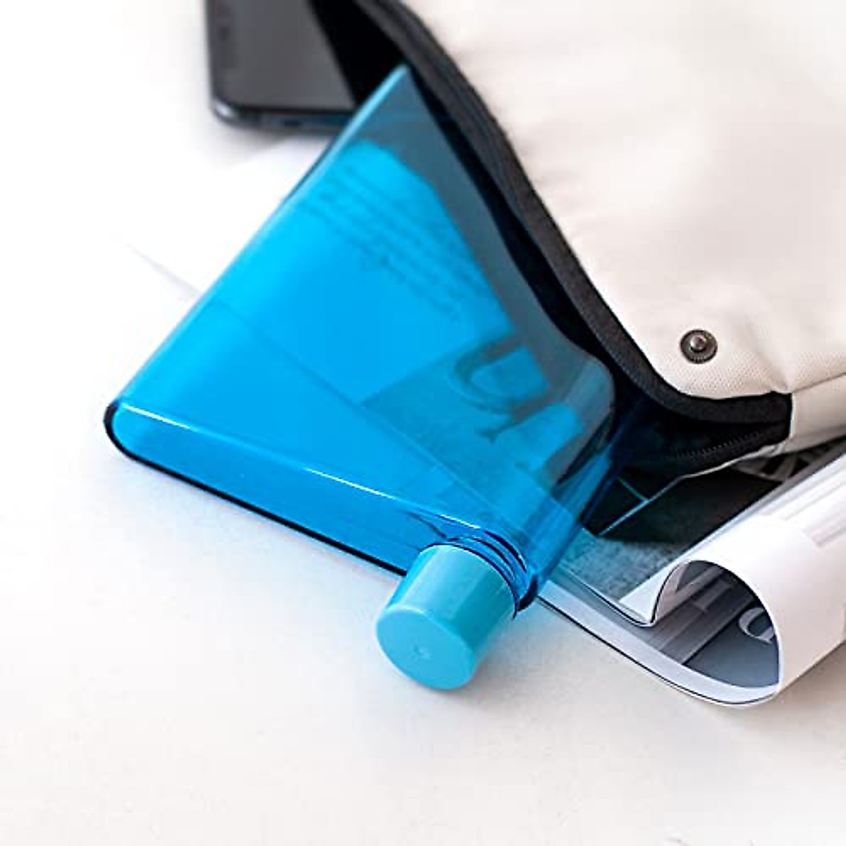 Reusable Slim Flat Water Bottle 420ml Portable - Fits in Pocket &Random Corner.Portable Cup for School,Sports, Travel, Dining Time