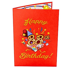 iGifts And Cards Happy 88th Red Birthday 3D Pop Up Greeting Card – Awesome 88 Birthday Card For Woman, Man, Happy Eighty Eight Birthday Gift For Mom, Dad, Wife, Husband Present, 5" X 7"