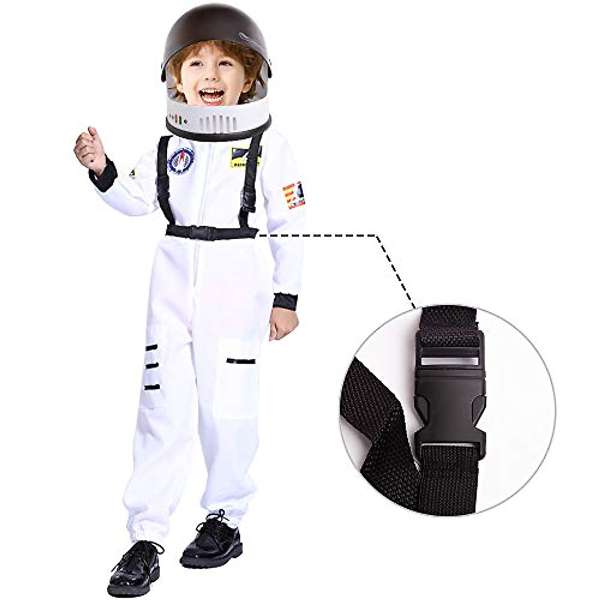 eccbox Kids Astronaut Costume Space Suit Role Play Dress Up with Movable Visor Helmet (White Costume with Helmet, 7-8)