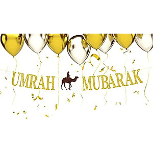 Umrah Mubarak Banner, Happy Eid Decorations Banner, Eid Festival Muslim Islam Party Decoration Supplies, 2023 Hajj Mubarak Umrah Mubarak Islamic Party Decoration Supplies
