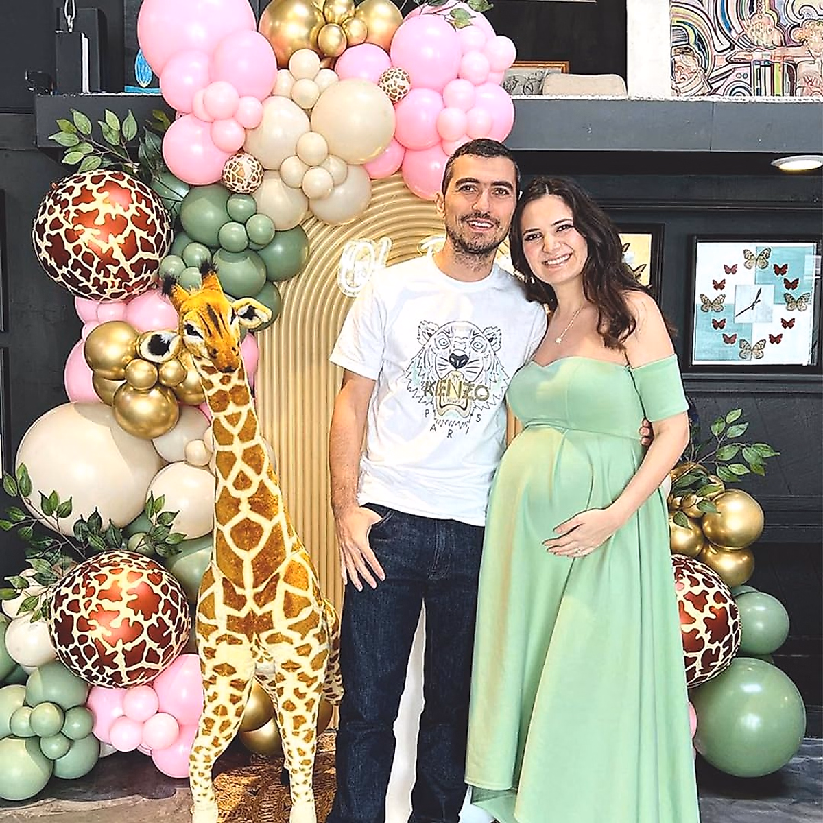 Sage Green Pink Balloons, 50pcs 12 Inch Green and Pink Balloons Olive Green Light Pink Sand White Metallic Gold Balloons for Birthday Decoration Baby Shower Wedding Party Decoration