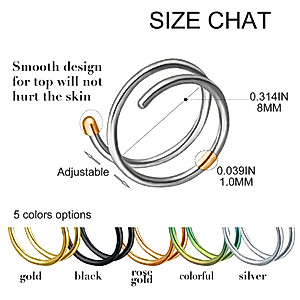 Tanreeqee 18G Double Nose Ring for Single Piercing Stainless Steel Left and Right Double Hoop Nose Ring Spiral Nose Hoops Double Nose Ring for Women Men ((I 5pcs))