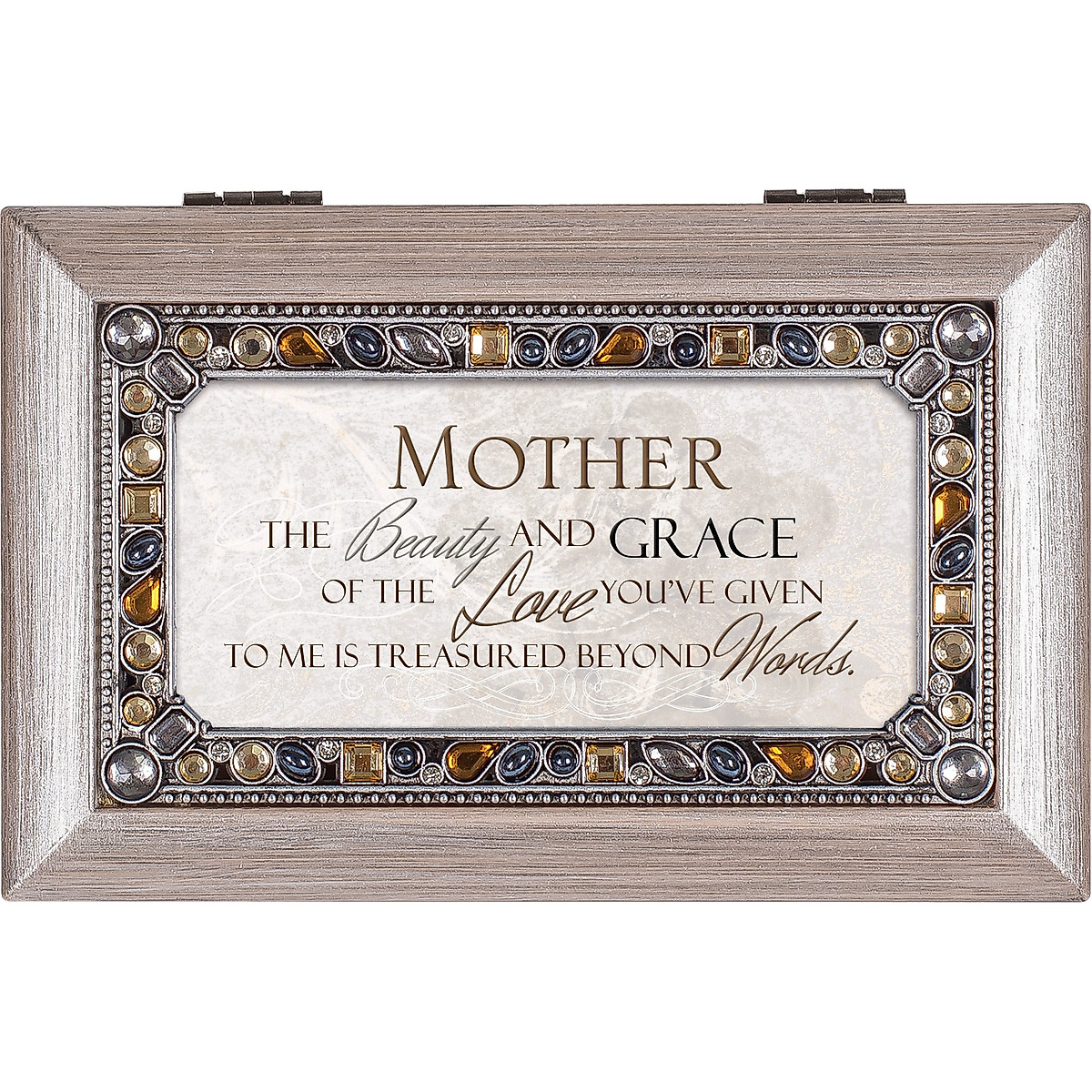 Cottage Garden Mother Beauty Grace and Love Brushed Pewter Jewelry Music Box Plays You Light Up My Life