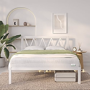 Novilla Metal Platform Bed Frame with Headboard, Wood Slat Support, No Box Spring Needed, Easy Assembly, White, King