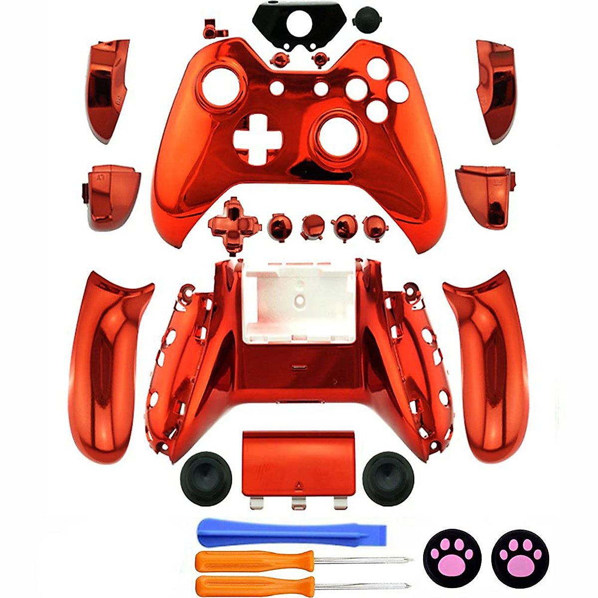 New Custom Full Housing Shell Case Cover with Buttons for Xbox One Wireless Controller - Chrome Red