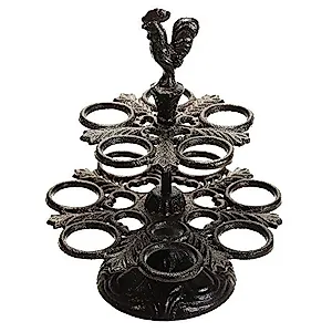 Sungmor Heavy Duty Cast Iron Eggs Holder Countertop Decor - Kitchen & Dining Room Organization Egg Stroage Display Rack - Vintage Dark Brown Color & Rooster Shaped Design - 12 Eggs Holding Capacity