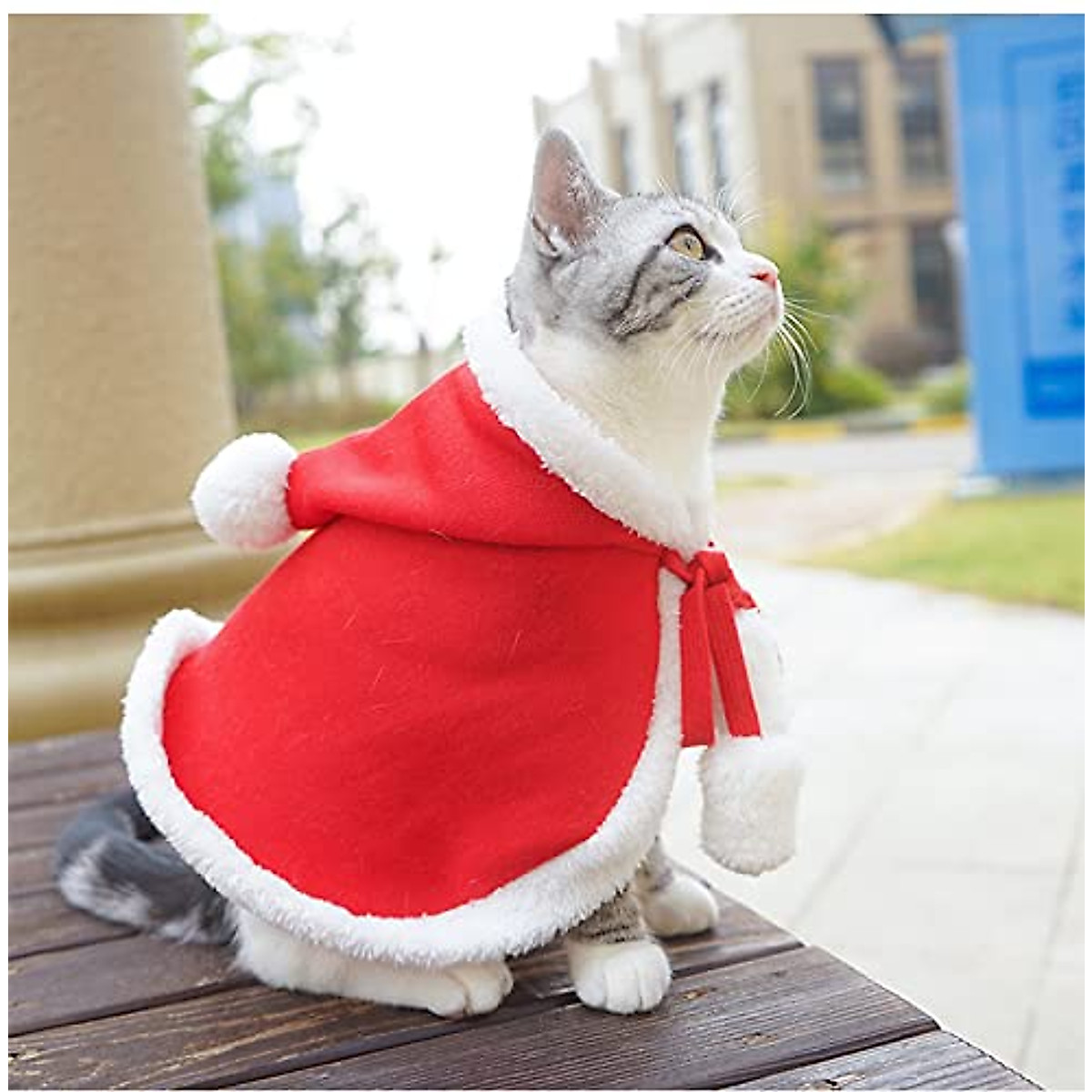 Pet Christmas Costume,Cat Cloak with Xmas Hat,Christmas Cat Dog Costume Pet Cape,Dog Clothes for Christmas,Hooded Cape Dog Puppy Dress Up for Cats and Small to Medium Sized Dog