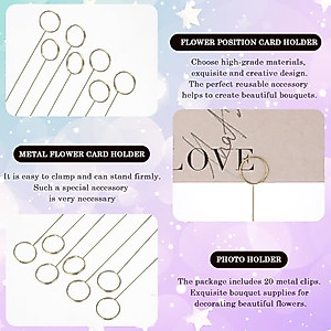 Mabor 20Pcs Metal Floral Place Card Holder, Flower Pick Clips Table Number Holders, Gold Metal Card Picture Holder Pick for Flower Arrangement Wedding Party Birthday DIY Gift