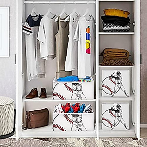 Kigai Baseball Player Storage Baskets, Foldable Organizer Bins,Waterproof Polyster Storage Cube with Handles, 11.02"x11.02"x11.02"