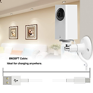 2 Pack 26FT Flat Power Extension Cable Compatible with Wyze Cam Pan, Kasa Cam, YI Dome Home Camera, Furbo Dog, Nest Cam, Blink, Cloud Camera, Durable Charging Cable for Security Cam