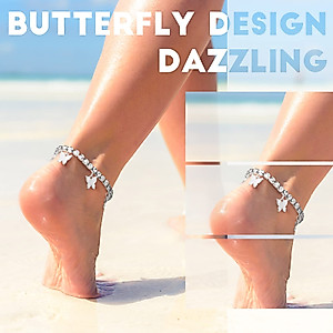 Laumoi 6 Pcs Ankle Bracelets for Women Christmas Rhinestone Stretch Anklet Heart Ankle Bracelets Anklet Jewelry Crystal Foot Chain(Silver, Heart Style)