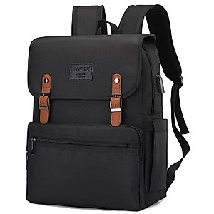 HFSX Laptop Backpack Men Women Vintage Backpack Bookbag College Backpacks Stylish Backpack Black Fits 15.6 Inch Laptop