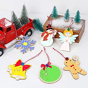 OurWarm 48pcs Wooden Christmas Ornaments Crafts for Kids, Unfinished Wood Slices Ornaments, DIY Crafts Christmas Ornaments Set for Christmas Tree Ornaments