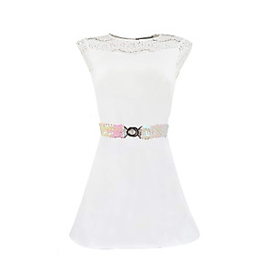 uxcell Lady Sequins Decor Metal Interlooking Buckles Elastic Waist Belt Fit Waist Girth:19.68"/50cm to 29.52"/75cm Black & Multicolor