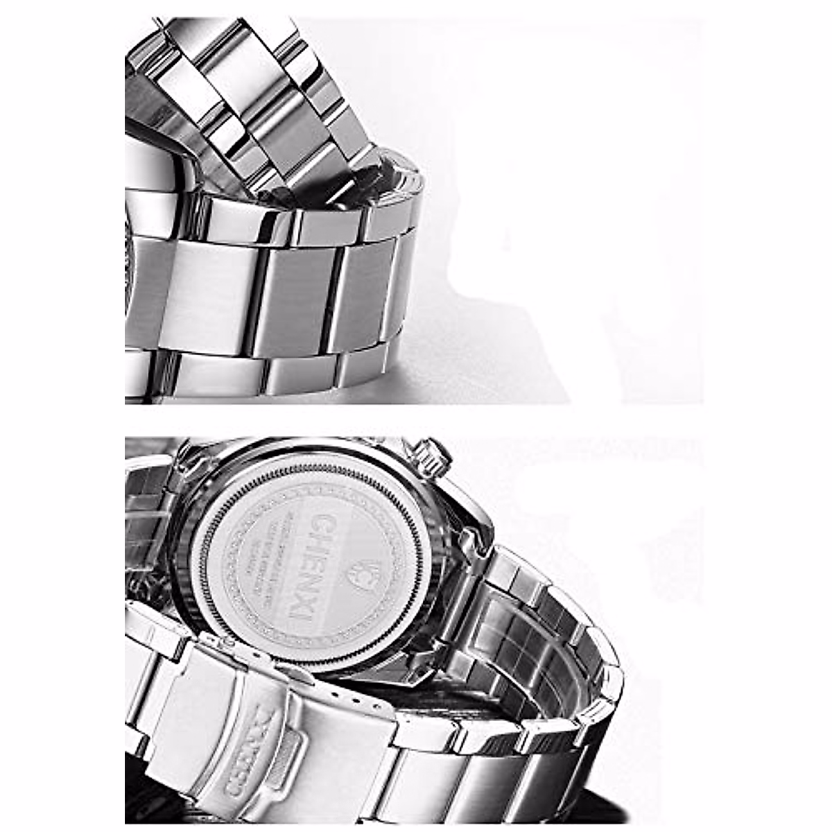 MASTOP Couple Watches Classic Golden Stainless Steel Watch His and Hers Waterproof Quartz Watch (Silver Blue)