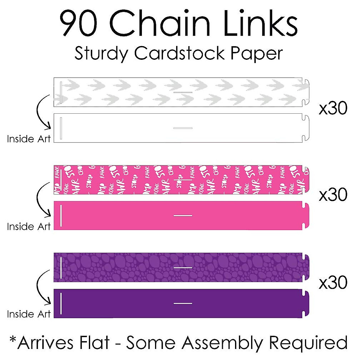 Big Dot of Happiness Roar Dinosaur Girl - 90 Chain Links and 30 Paper Tassels Decoration Kit - Dino Mite Trex Baby Shower or Birthday Party Paper Chains Garland - 21 feet