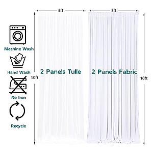 Wrinkle Free White Tulle Backdrop Curtains for Wedding Fabric Party Decorations Backdrops Curtain Sheer Photo Back Drop Drapes Cloth for Baby Shower Birthday Photography Reception 5ftx10ft, 4 Panels