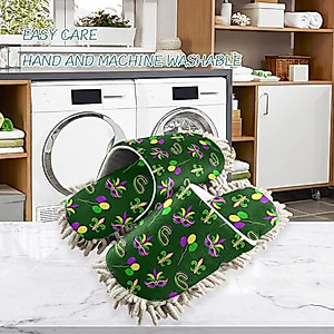 FLildon Microfiber Cleaning Slippers Mardi Gras Washable Mop Shoes Slipper for Men/Women House Floor Dust Cleaner, Size L
