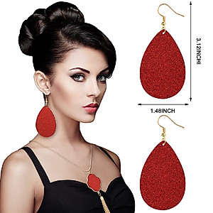 Hicarer 3 Pieces Leopard Earrings Bracelets Women Jewelry Bohemia Earrings Necklace Cheetah Set Multilayer Leather Cuff Boho for Large Wrists Cosplay Party Costume Accessories(Red Glitter Style)