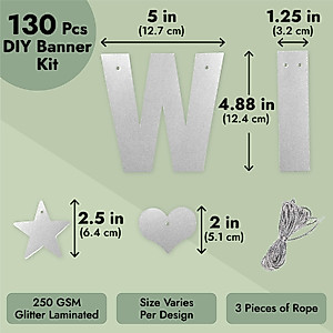 Bright Creations 130-Piece DIY Silver Glitter Make Your Own Banner Kit with Letters, Numbers, Symbols, and String for Birthdays, Weddings, and Party Supplies Decor (5-Inch Letters)