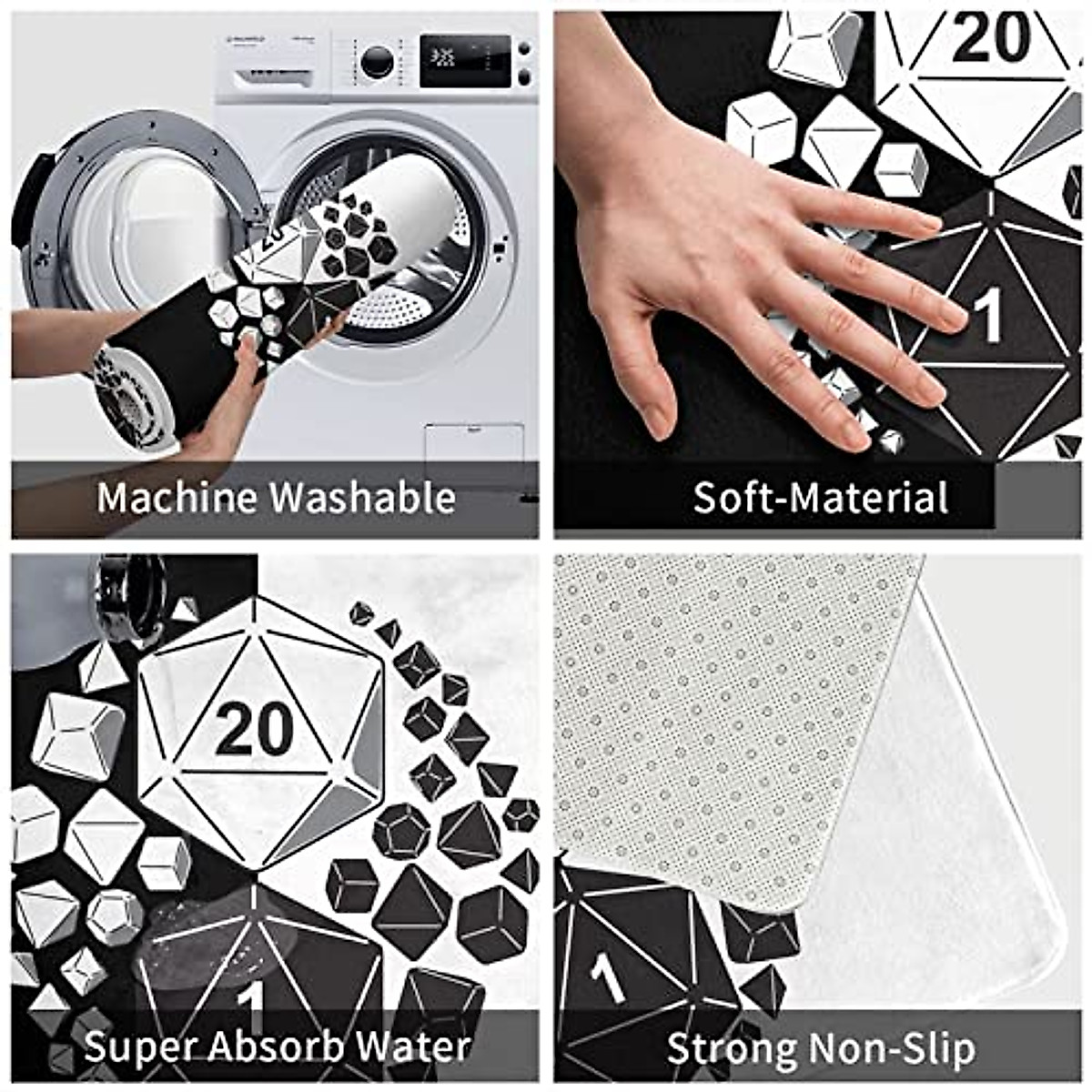 Xydzqdlmmd Dungeons and Dragons Yin Yang Floor Mat Rugs Non-Slip Home Decorate Cover Carpets Absorbent Dirt, White, 31.5x19.5in