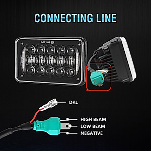 DOT Approved 60w 4x6 inch LED Headlights Rectangular Replacement H4651 H4652 H4656 H4666 H6545 with DRL Compatible with Peterbil Kenworth Freightinger Ford Probe Chevrolet Trucks