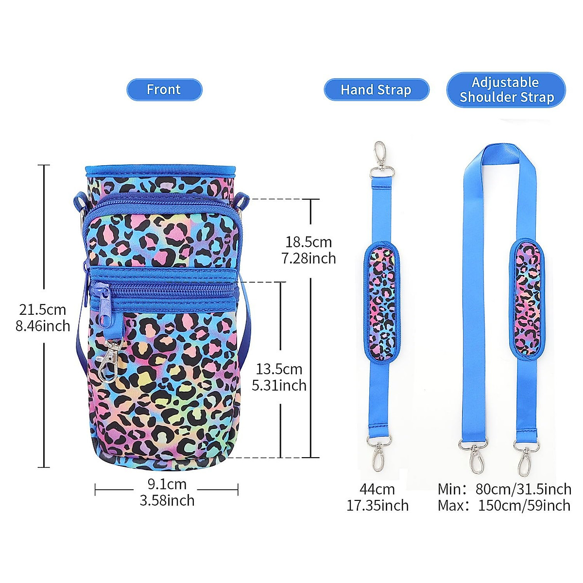 AJLTPA Water Bottle Holder with Adjustable Padded Shoulder Strap and 2 Pockets, Water Bottle Sleeve Carrier Compatible with YETI Rambler 36 oz Bottle & 40oz Hydro Flask and More (Blue Floral)