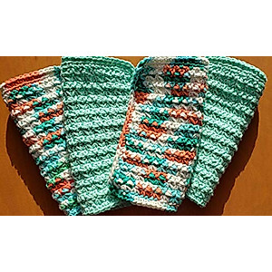 Handmade crochet washcloths, dishcloths 100% cotton set of 4 (Ahoy and mint colors) * thick and dense*