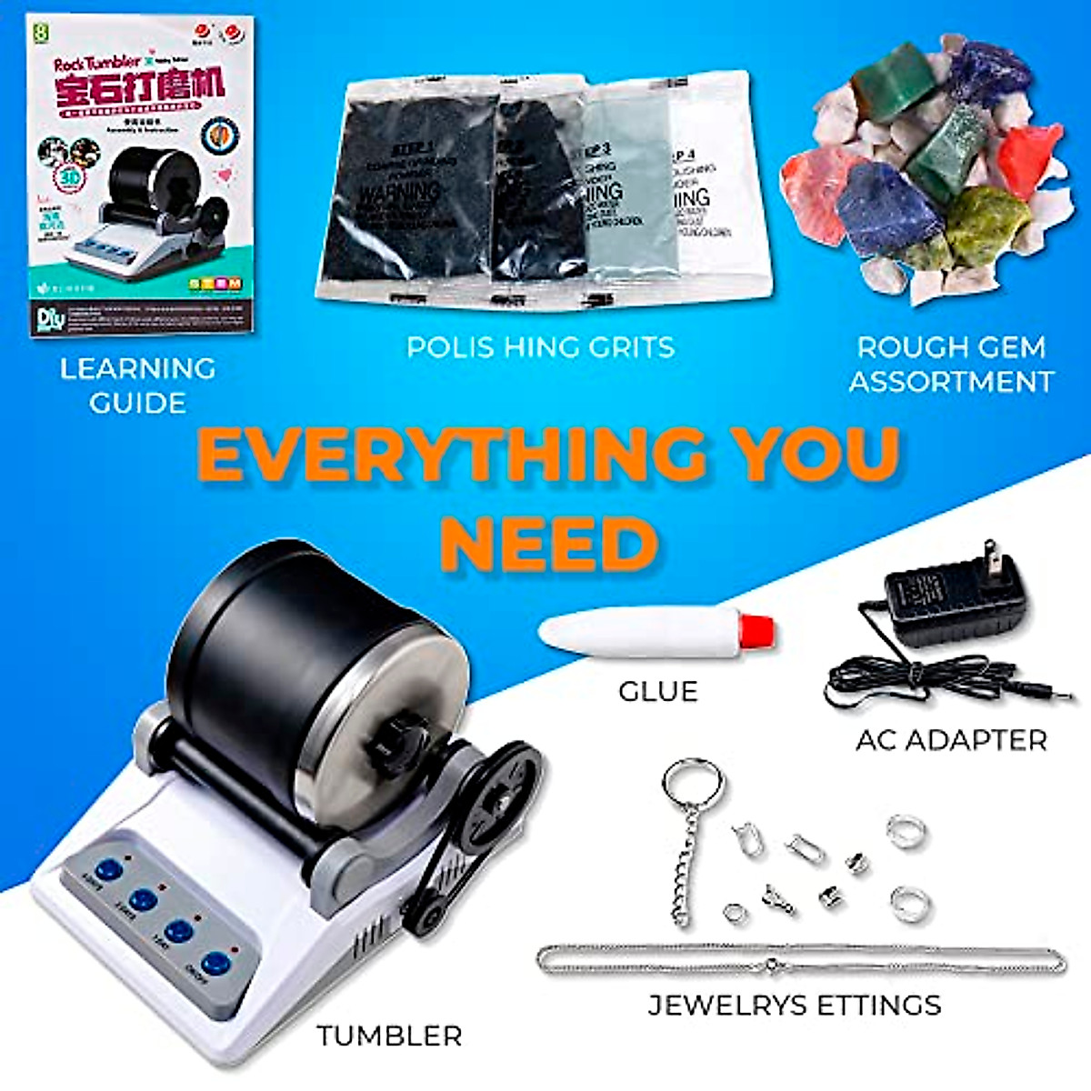 Advanced Professional Hobby Rock Tumbler Kit with Stones Collection