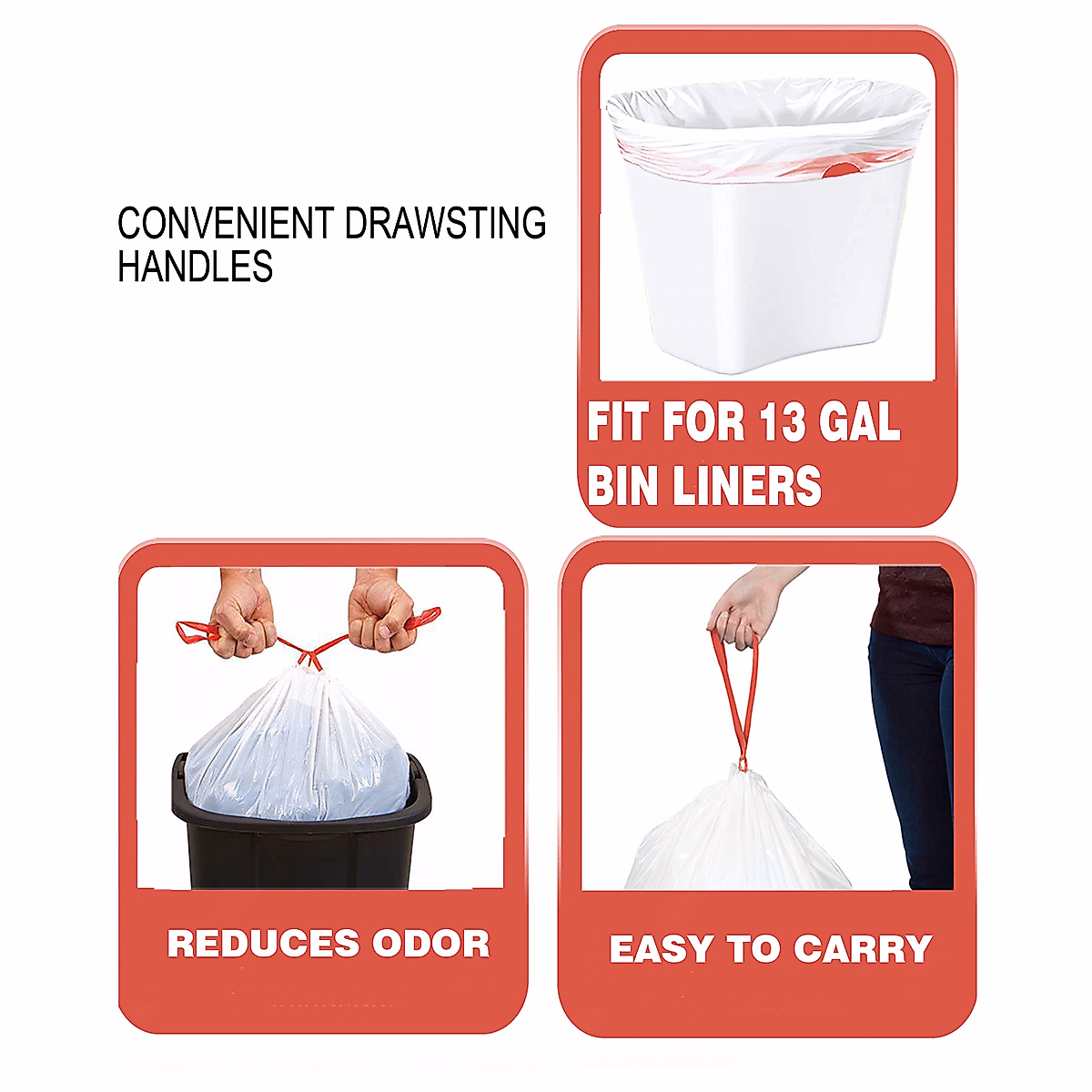 BEIDOU-PAC Trash Bags 13 Gallon Drawstring, 50 Count Garbage Bags, Tall Kitchen Trash Bags, Odorless & Extra Strength White Plastic Food Scrap Bag for Home Office Bathroom Kitchen Bins