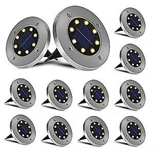 Exmate Solar Ground Lights 12Pack, 8 LED Solar Garden Lights Outdoor Disk Lights Waterproof Landscape Lighting for Lawn, Pathway, Yard, Driveway, Step and Walkway(Warm White)