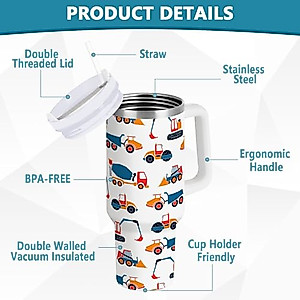 ARGTILDN 40 oz Tumbler Bulldozer Excavator Crane Tractor Insulated Travel Mug with Handle and Straw Lid Stainless Steel Vacuum Coffee Cup Tea Beverage Container Water Bottles for Car Sports office