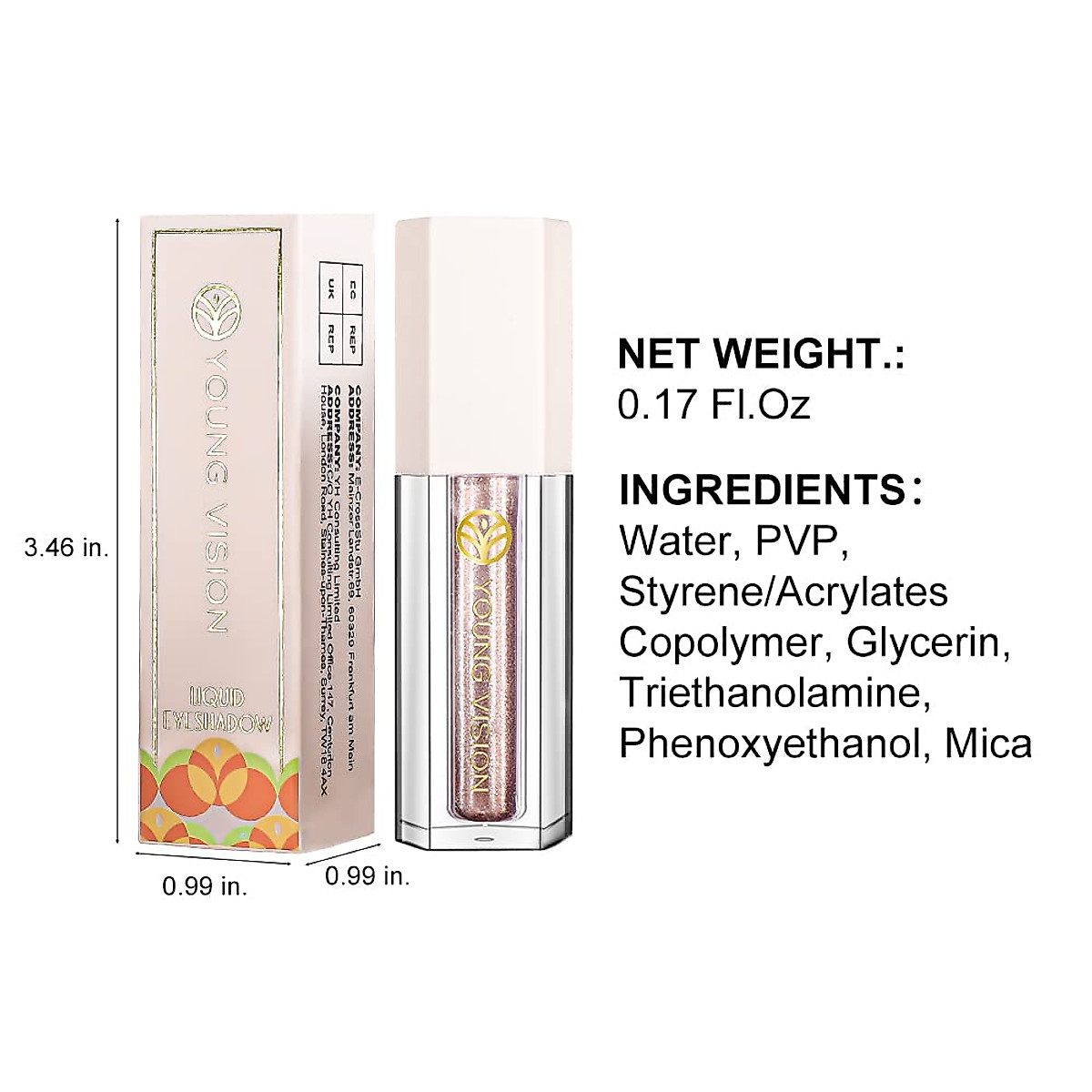 YOUNG VISION Liquid Glitter Eyeshadow, Metallic & Shimmer & Glow Shades,Quick-Drying, Waterproof, Non-sticky,0.17 Fl Oz