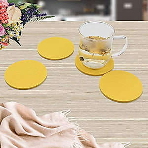 Meffort Inc Set of 10 Felt Coaster Set with Holder, Table Coasters for Drinks, Absorbent & Protect Furniture & Table - Yellow