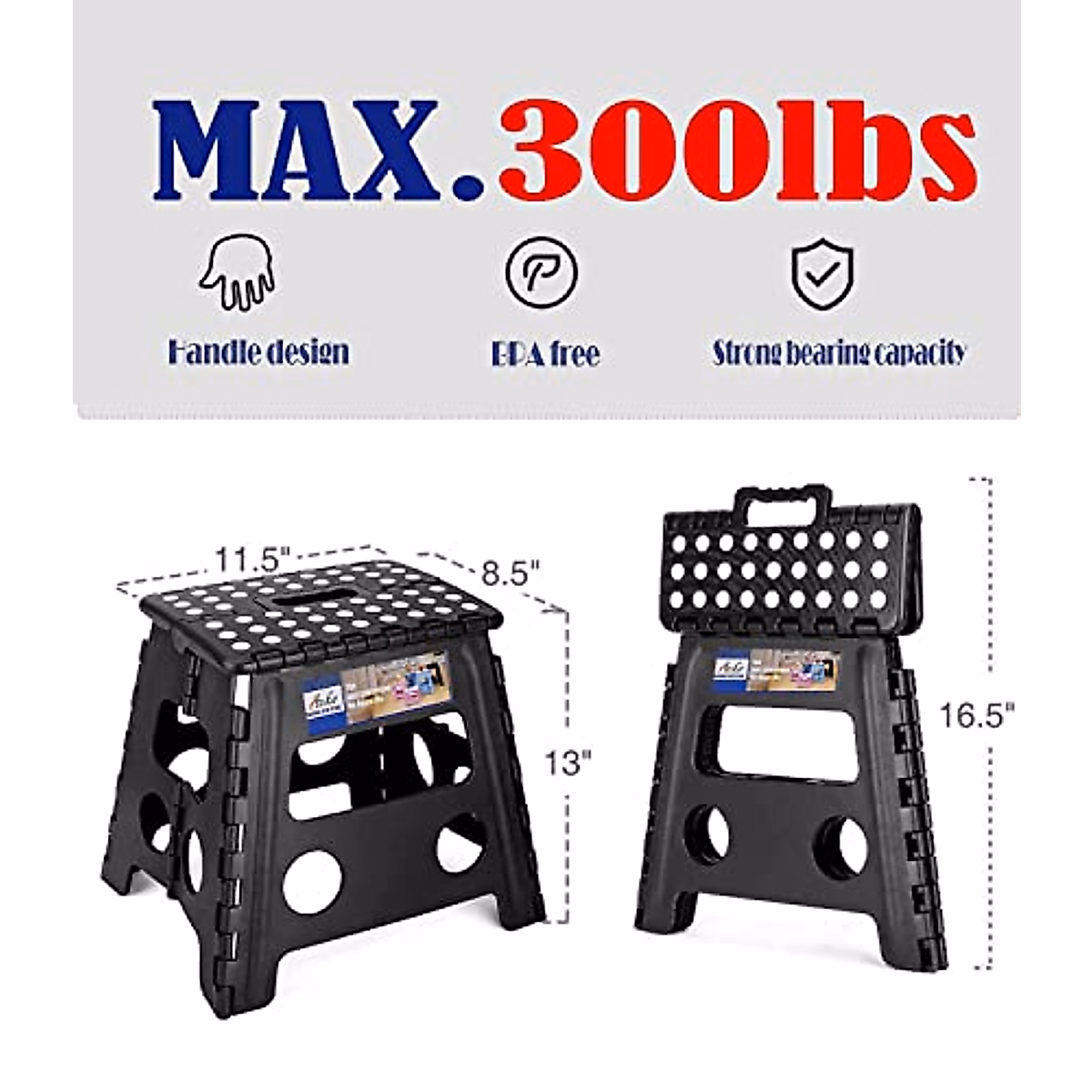 ACKO Folding Step Stool 13 inch Heavy Duty Plastic Foldable Step Stool for Kids and Adults, Small Collapsible Fold Up Stepping Stool 1 Pack