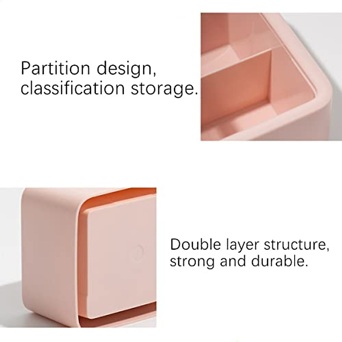 Storage Organizer, Bathroom Organizer Cotton Pad, 2 Grids Separate Cotton Swabs Dispenser, Plastic Storage Box  for Bathroom Home Office Storage (Pink)