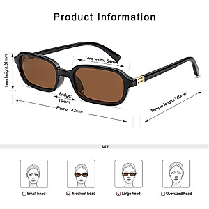 Appassal Retro Rectangular Sunglasses for Women Vintage Fashion Trendy Funny Small 90s Square Sunnies 2024 AP3698 Black/Brown