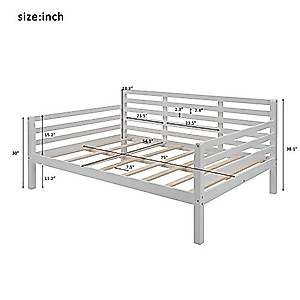 Myshle Full Size Daybed Frame, Wooden Full Day Bed with Wood Slat Support, Upgraded Full Bed Frame, Full Size Sofa Bed for Bedroom, Living Room, No Box Spring Needed, White