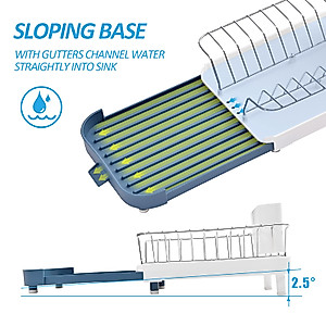 TOOLF Compact Dish Drainer, Small Expandable Dish Rack, Stainless Steel Dish Drying Rack with Removable Cutlery Holder, Anti Rust Plate Rack, Small Sink Drainer for Kitchen Countertop