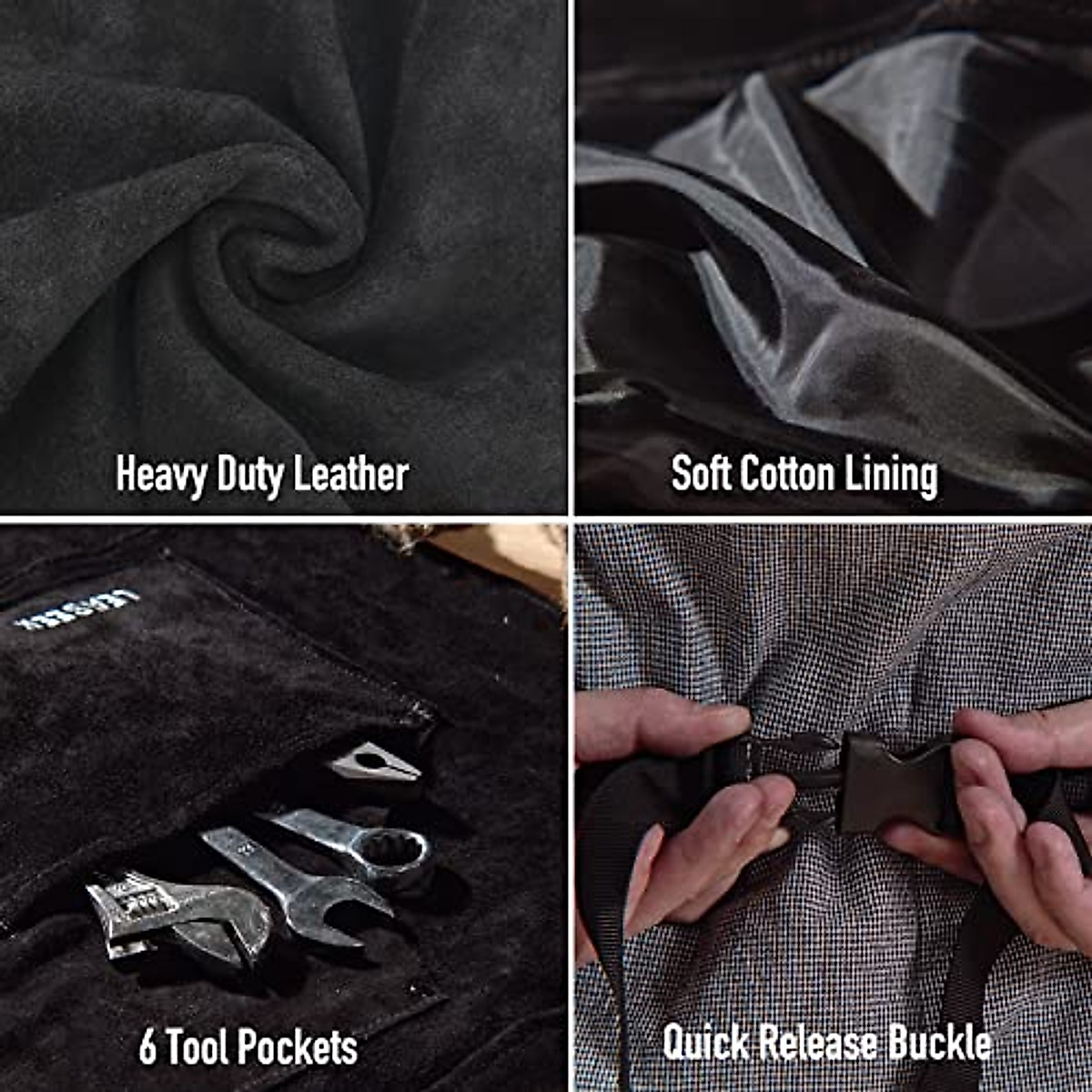 Leather Work Apron with Gloves - 6 Tool Pockets for Men& Women - Welding Apron - Ideal for Woodworking, Blacksmithing, Gardeners, Mechanics, BBQ - Adjustable M to XXXL