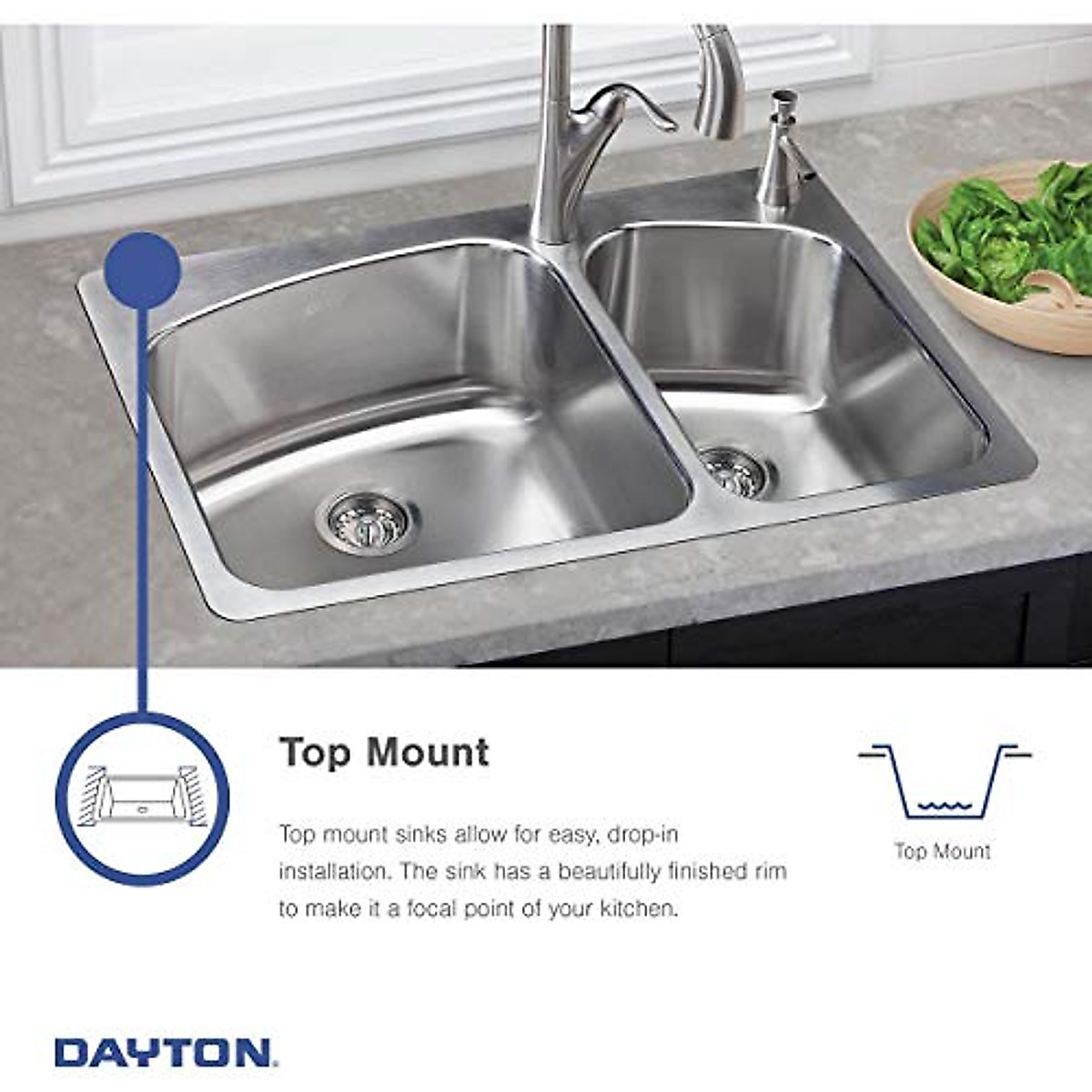 Elkay D125214 Dayton Single Bowl Sink with Four Holes, Stainless Steel